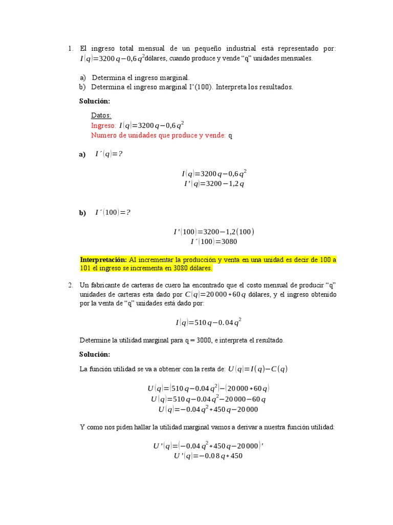 Ejercicios de Marginalidad | PDF