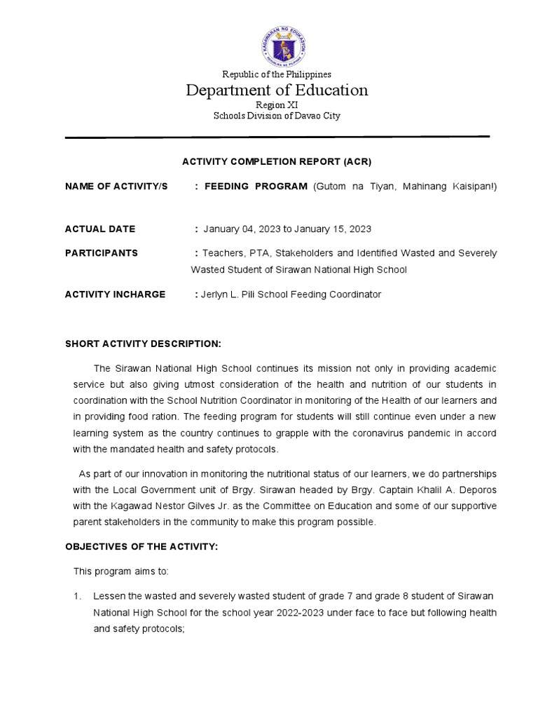 ACR Feeding 22-23 | PDF | Malnutrition | Nutrition
