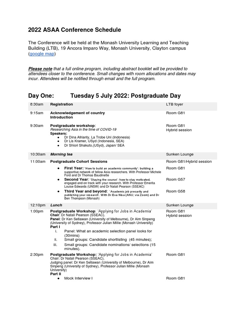 2022 ASAA Conference Program - Monash | PDF