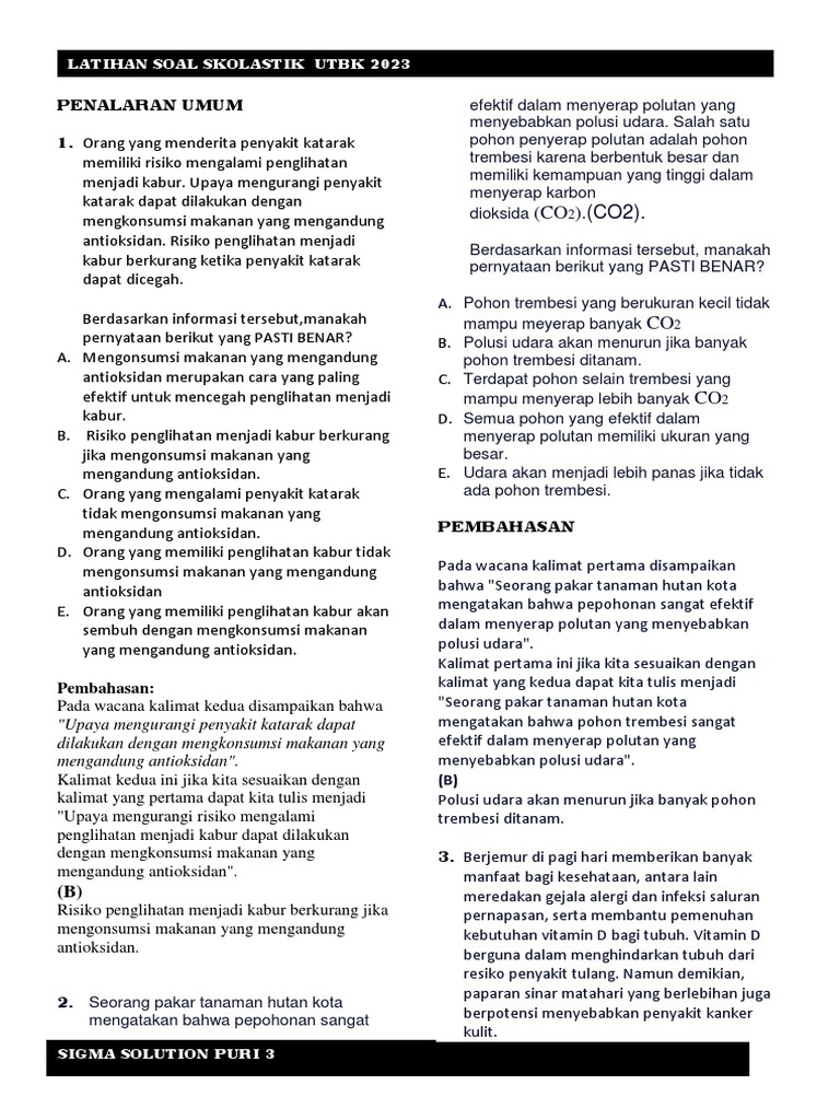 Latihan Soal Skolastik Utbk 2023 | PDF
