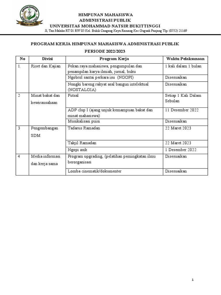 Program Kerja Hima Adp-1 | PDF