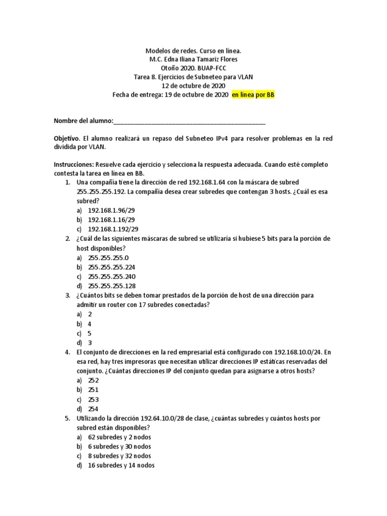 Ejercicios de Subneteo para VLAN | PDF | Dirección IP | Protocolos de internet