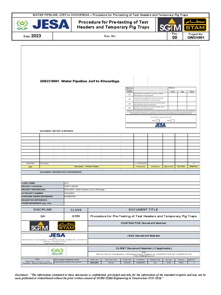Procedure For Pre-Testing of Temporary Test Headers and Scraper Traps ...