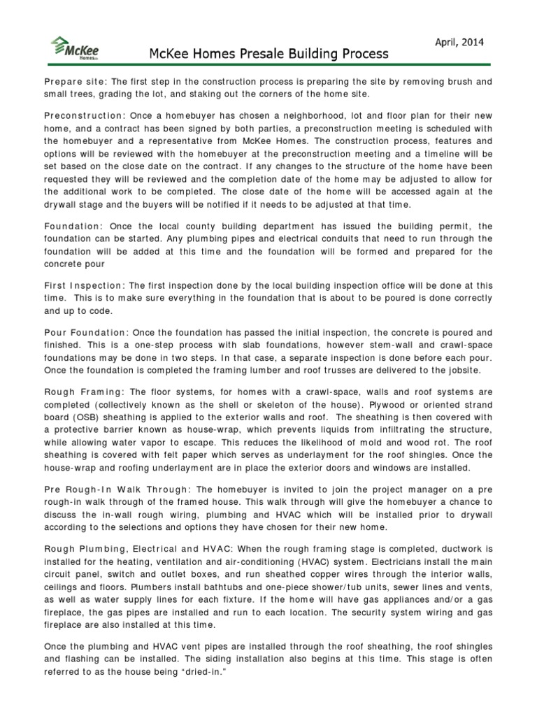 McKee Homes Building Process | PDF