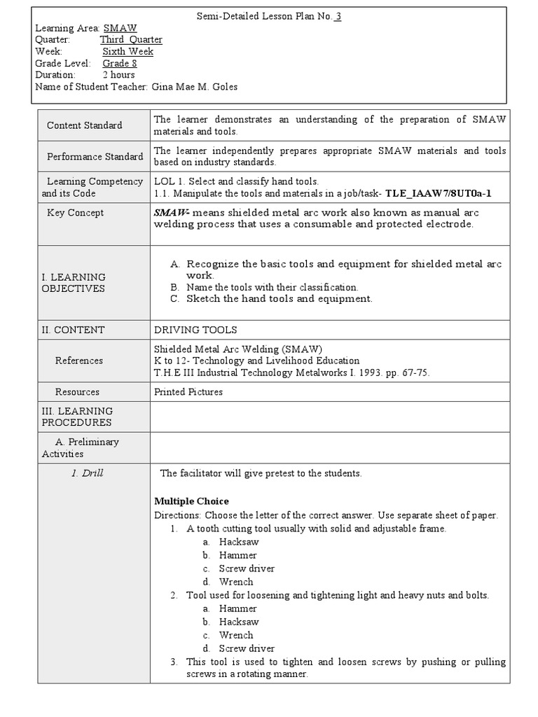 Lesson Plan Driving Tools | PDF