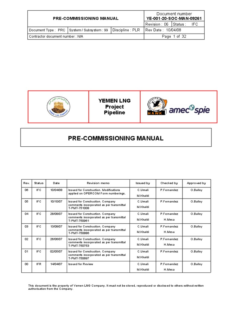 LNG Pre-Commissioning Manual Overview | PDF | Specification (Technical ...