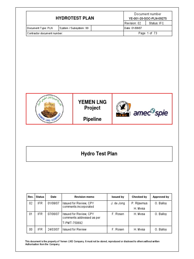 Pipeline Hydrotest Plan Overview | PDF | Pipe (Fluid Conveyance) | Water