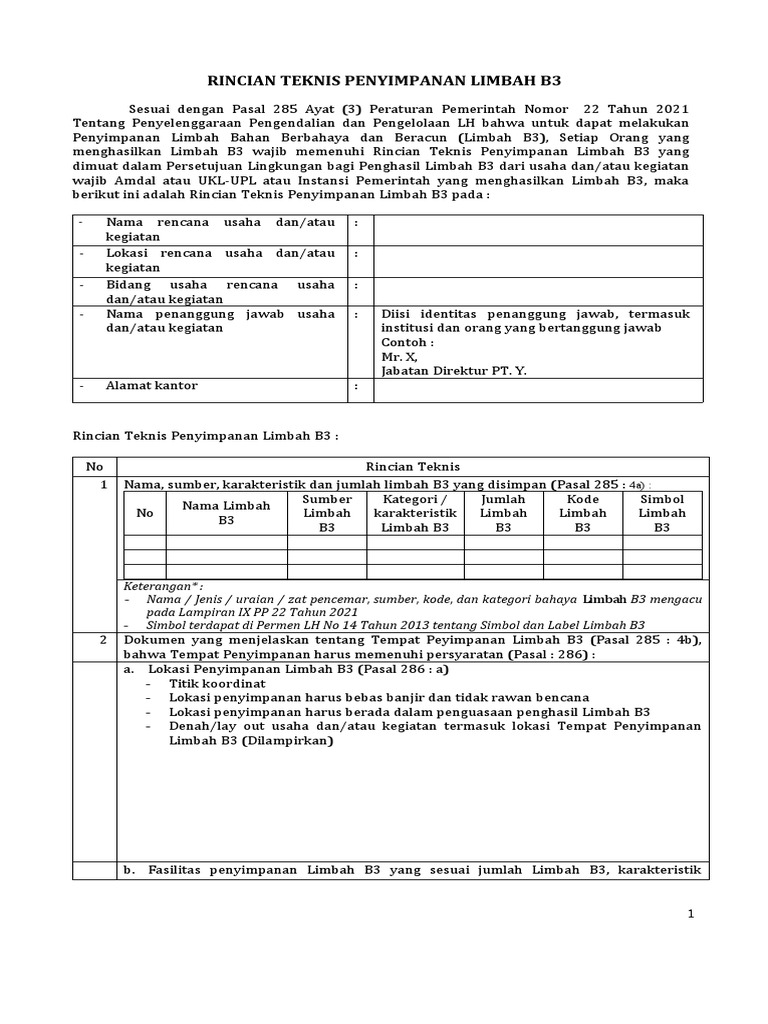 Rincian Teknis TPS LB3 - PP No. 22tahun 2021 | PDF