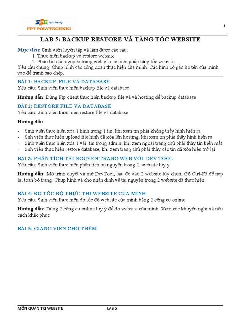 Lab5-Backup Restore Và Tăng Tốc Website | PDF