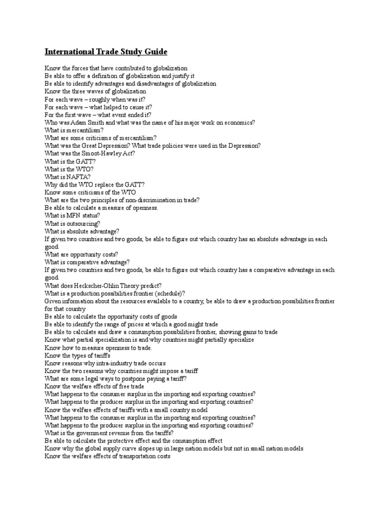 International Trade Study Guide | PDF