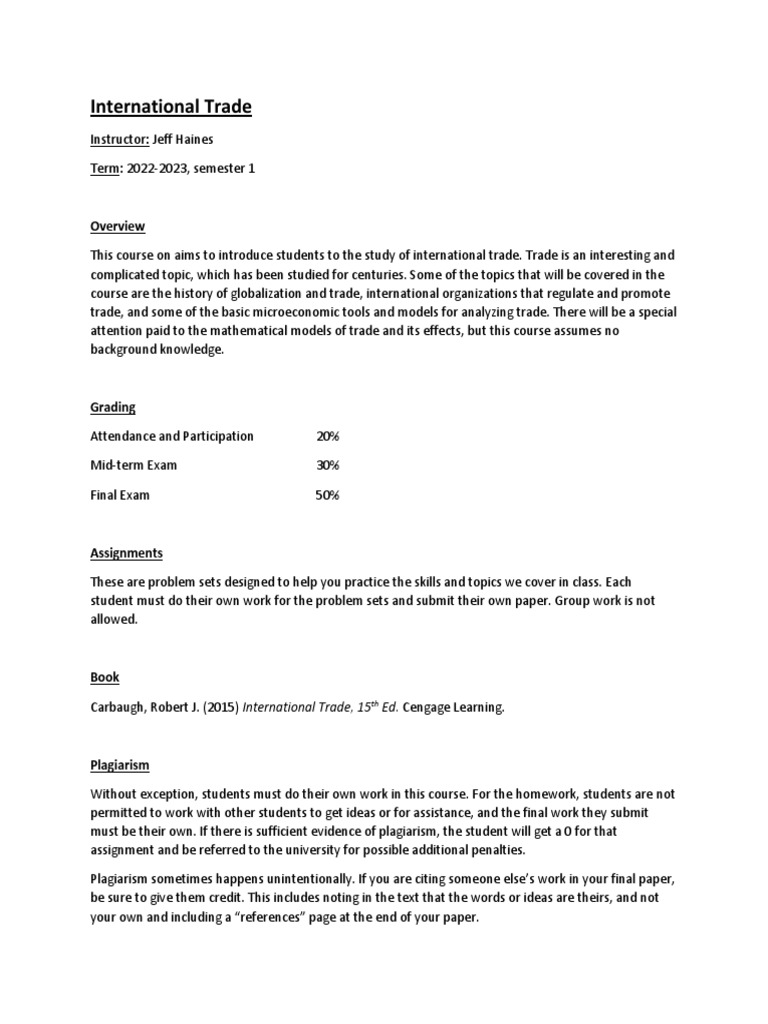 International Trade Syllabus | PDF | General Agreement On Tariffs And ...