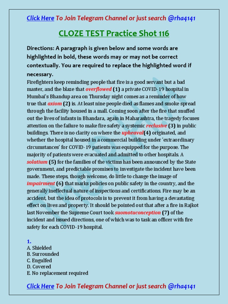 Cloze Test Practice Shot 116 | PDF