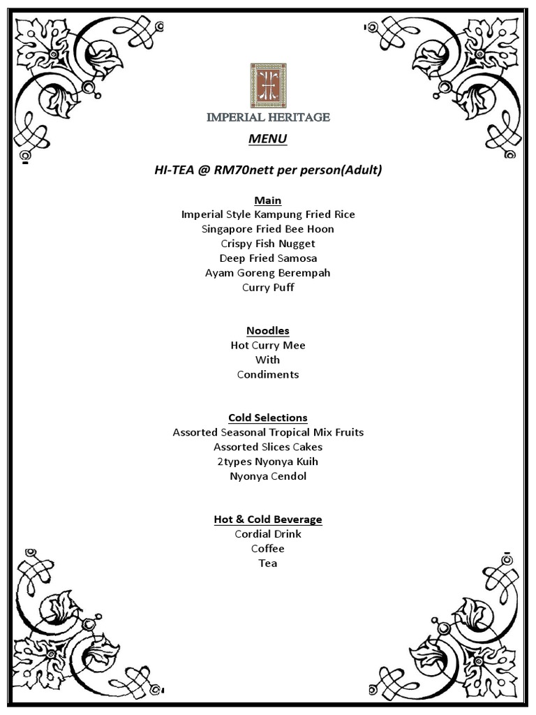 2022 Menu Hi-Tea - RM 50, RM60 & RM 70 | PDF