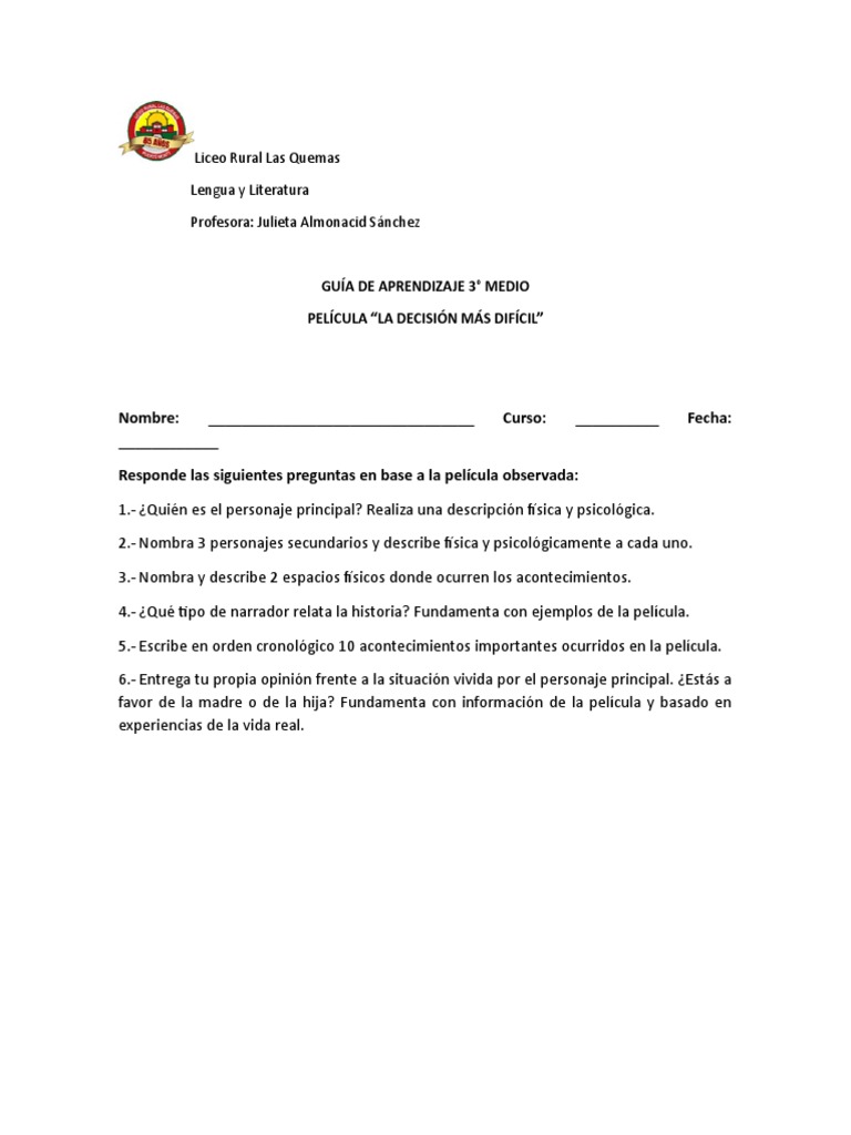 Guía de Película 3° Medio | PDF