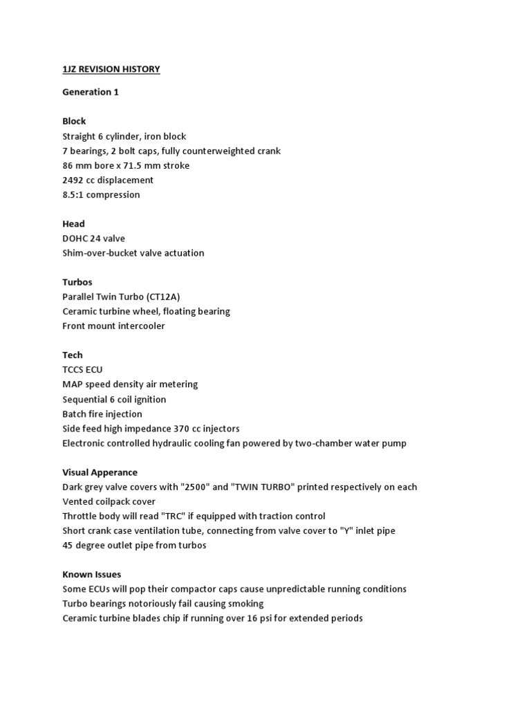 1JZ Engine Generations Overview | PDF | Turbocharger | Throttle