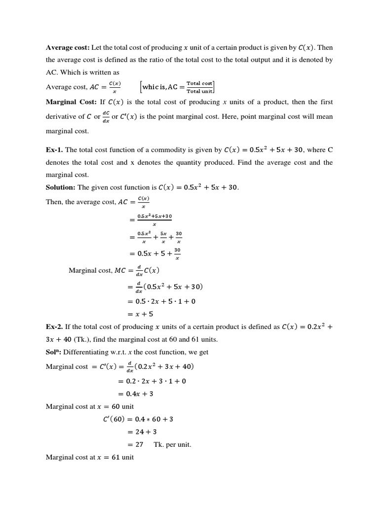 Differentiation Application | PDF | Marginal Cost | Consumption (Economics)