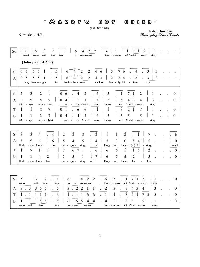 Mary's Boy Child - SATB With Piano | PDF Mary's Boy Child - SATB With Piano | PDF