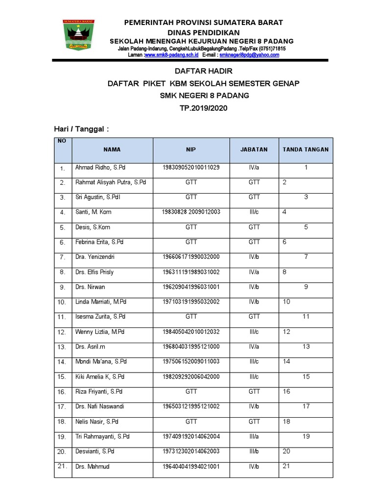 Daftar Hadir Piket KBM | PDF