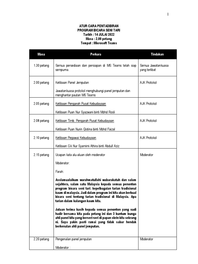 Aturcara Pentadbiran Bicara Seni Tari | PDF