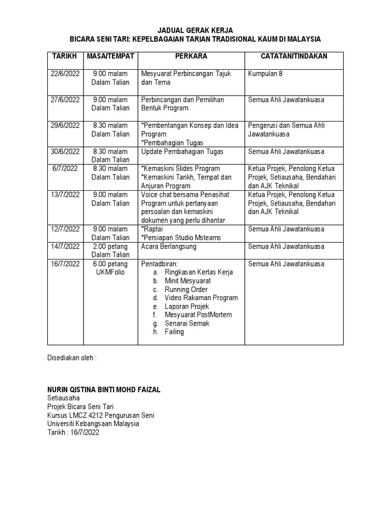 Jadual Gerak Kerja | PDF