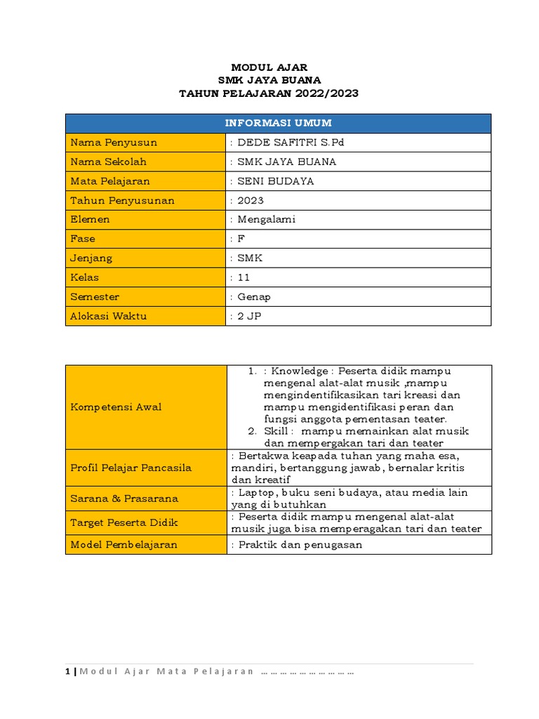 Modul SBK Kls 11 Ok Revisi | PDF