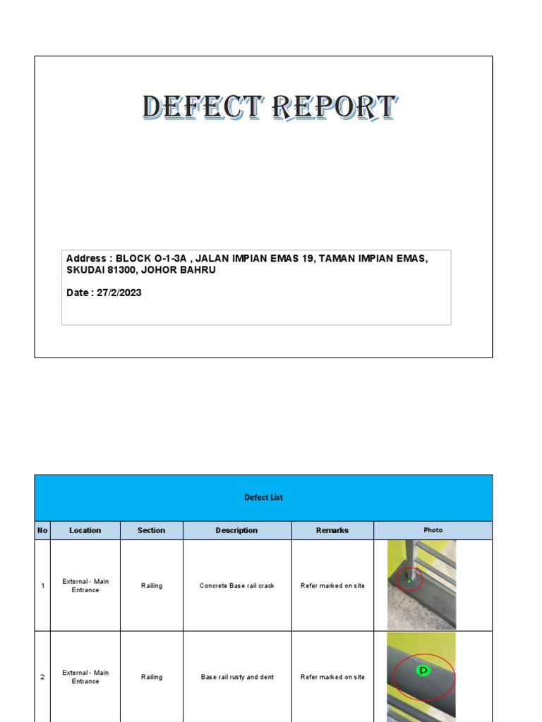 Defect Report | PDF | Stairs | Door