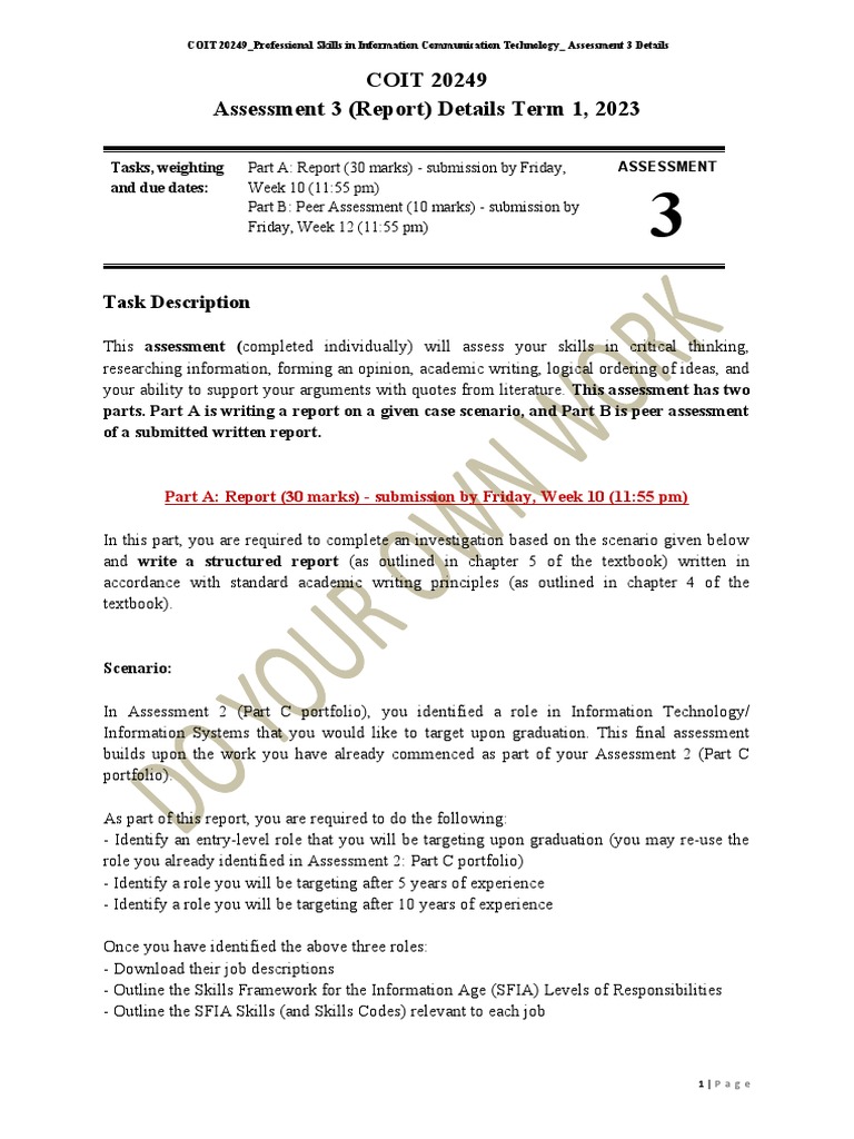 COIT 20249 Assessment 3 Specifications | PDF | Plagiarism | Cognition