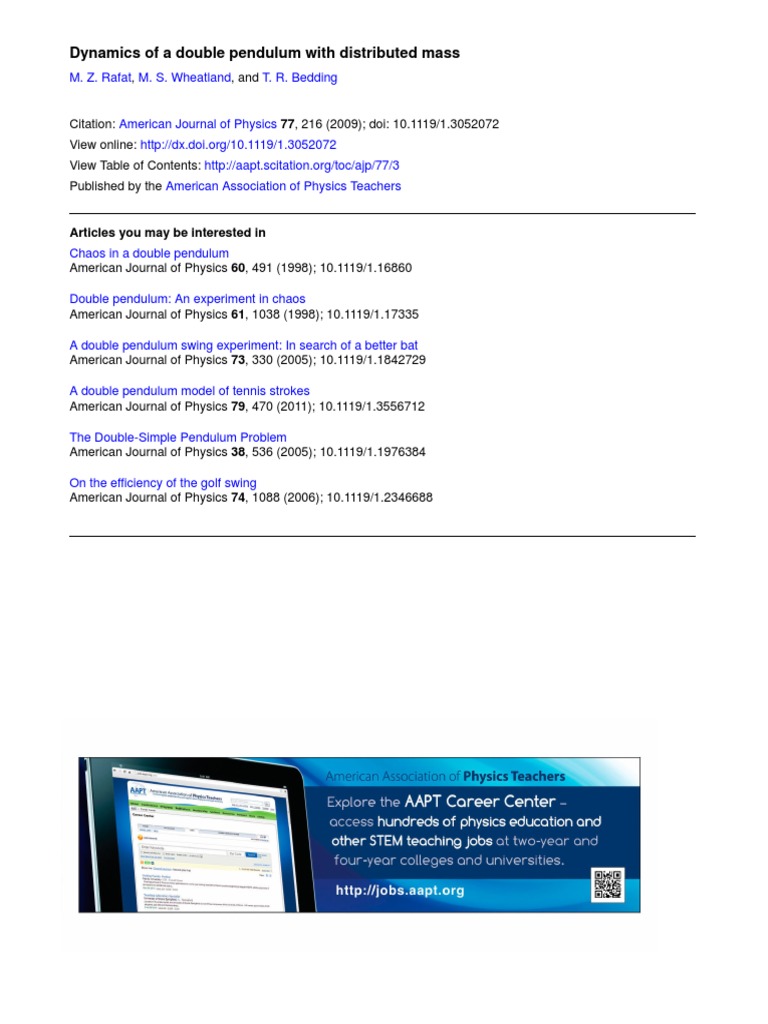 Dynamics of A Double Pendulum With Distributed Mass | PDF | Oscillation | Pendulum