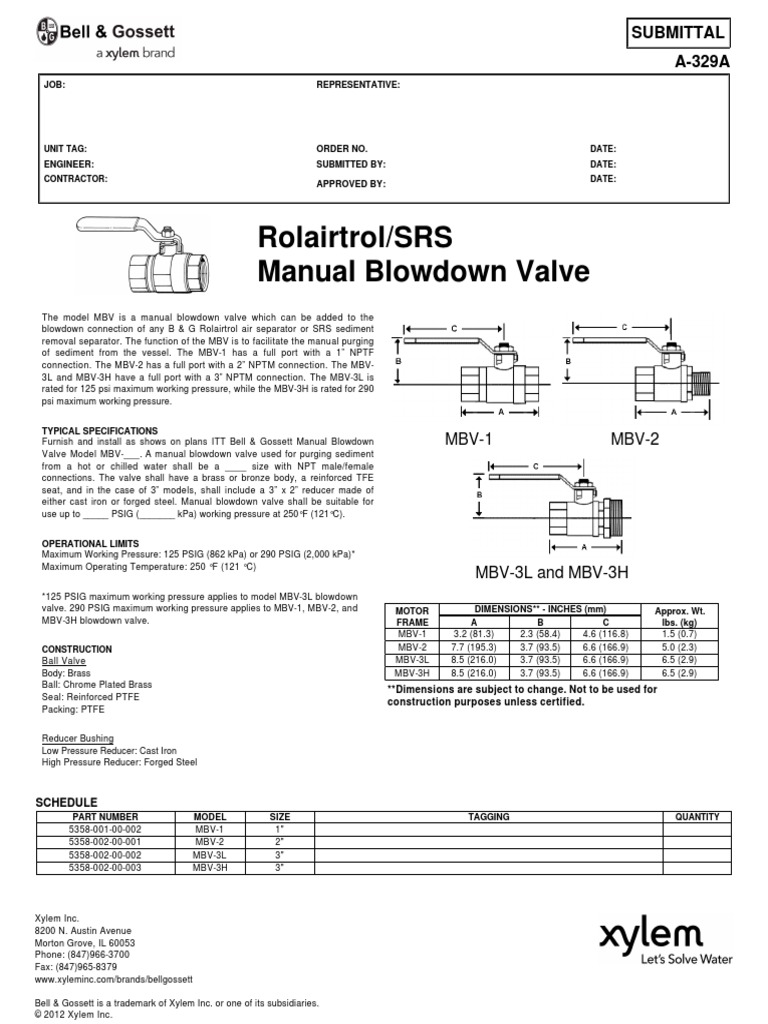 Rolairtrol/SRS Manual Blowdown Valve: Submittal A-329A | Download Free ...