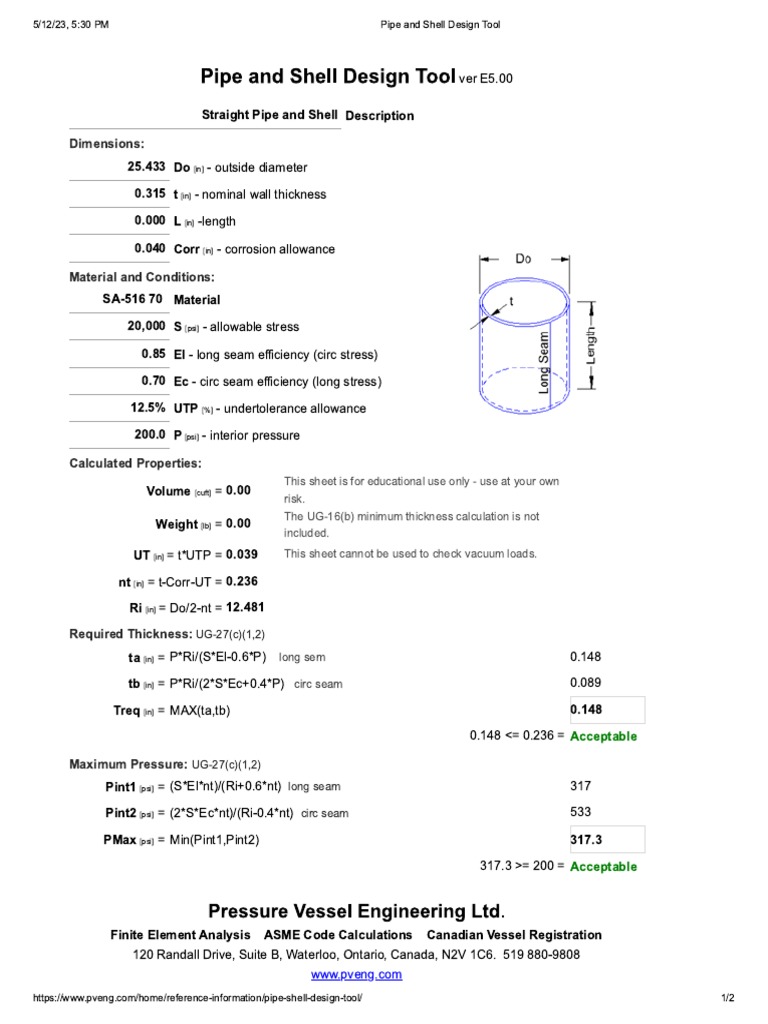 Pipe Shell Design Tool - Pressure Vessel Engineering | PDF | Gas ...
