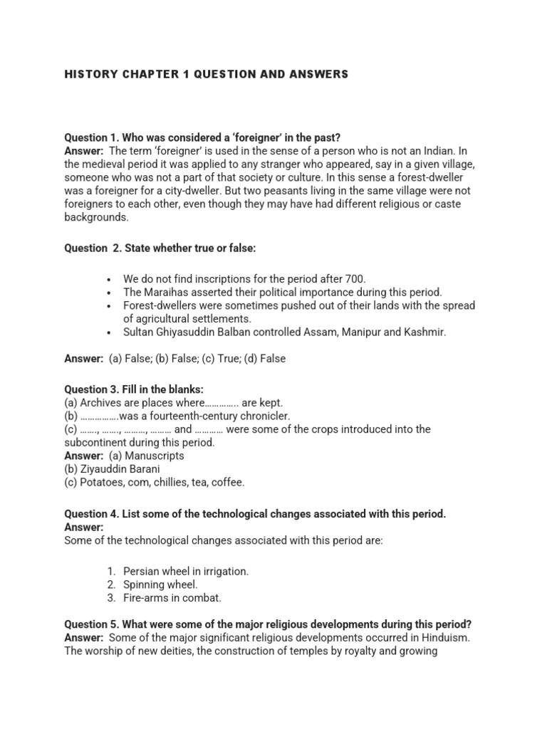 History Chapter 1 Question and Answers | PDF