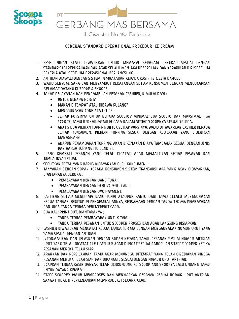 General SOP Ice Cream | PDF