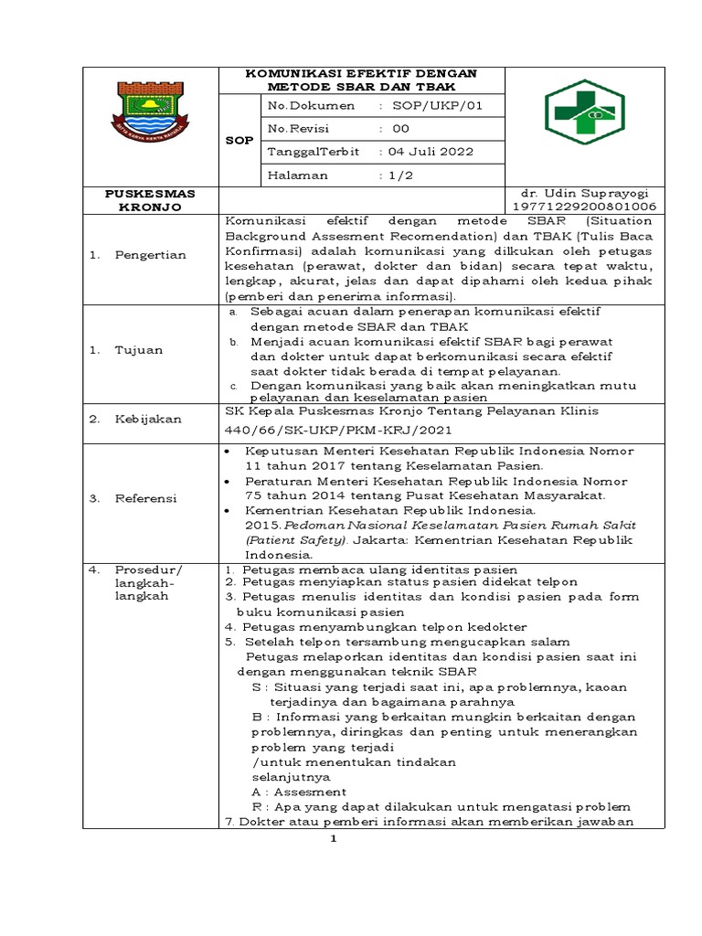 Sop Sbar Dan Tbak 2022 | PDF