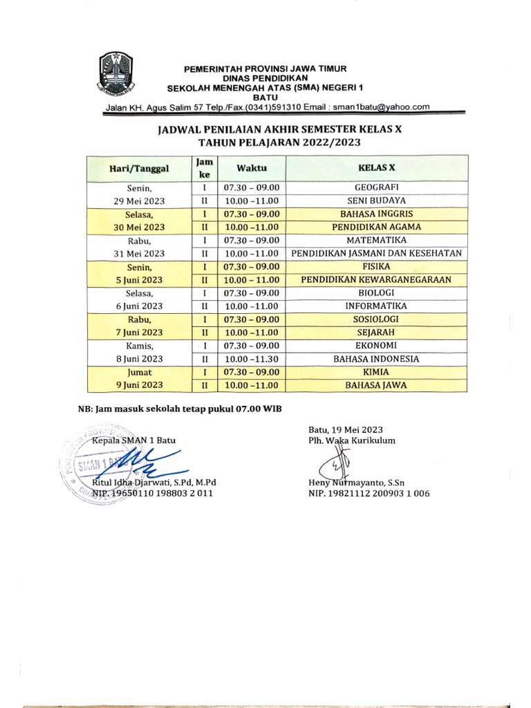 Jadwal Pat KLS X & Xi | PDF