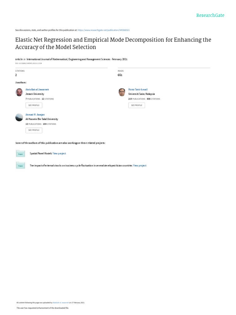 Elastic Net Regressionand Empirical Mode Decompositionfor Enhancingthe ... Elastic Net Regressionand Empirical Mode Decompositionfor Enhancingthe ...