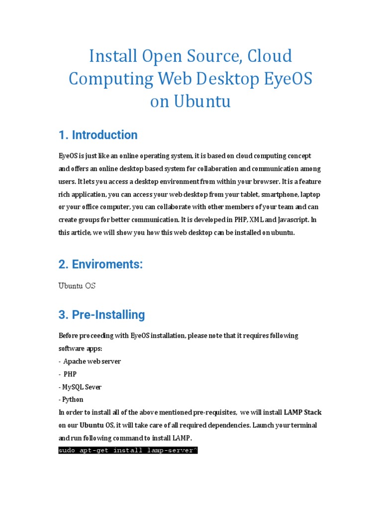 Web Desktop EyeOS On Ubuntu | PDF | World Wide Web | Internet & Web