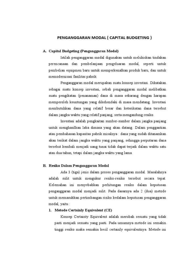 Dasar-Dasar Penganggaran Modal (Capital Budgeting) | PDF
