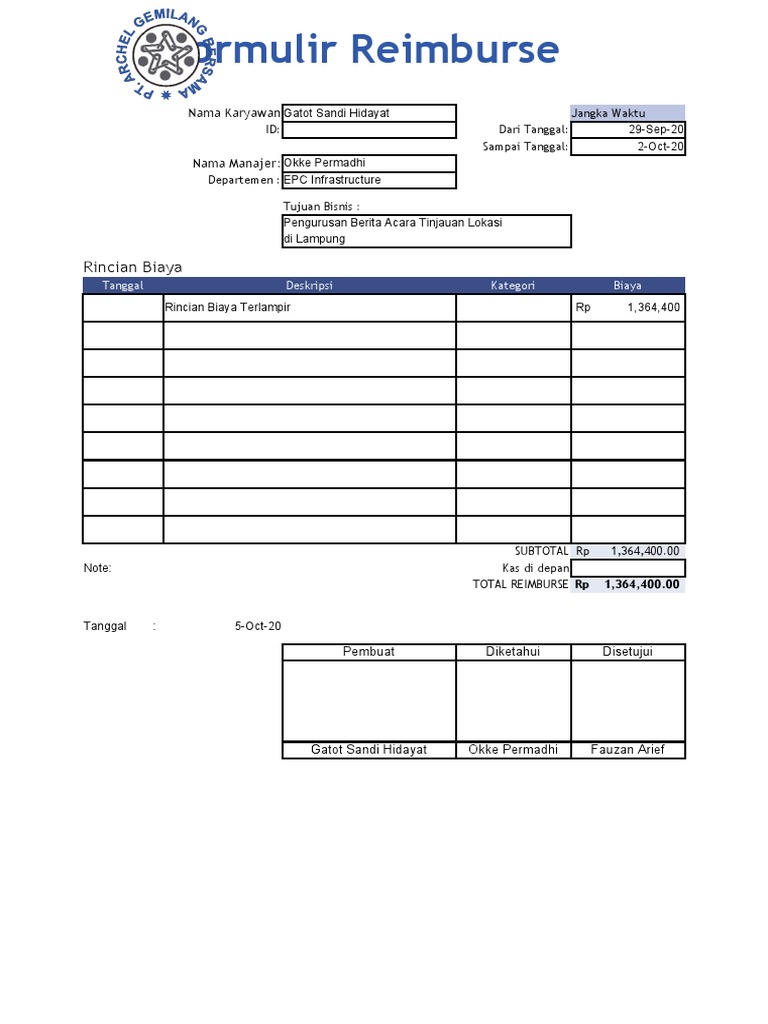 Reimburse Biaya Tinjauan Lokasi | PDF