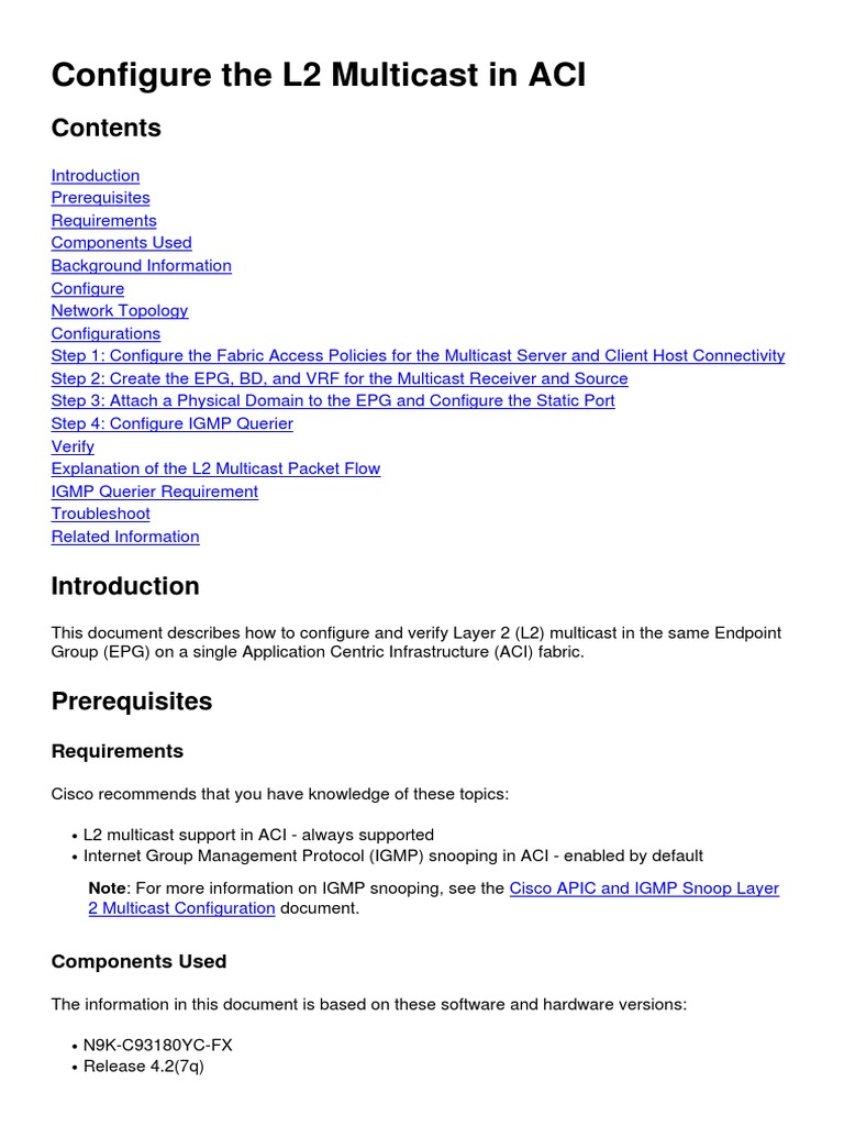 Configure The l2 Multicast in Aci | PDF | Multicast | Computer Network
