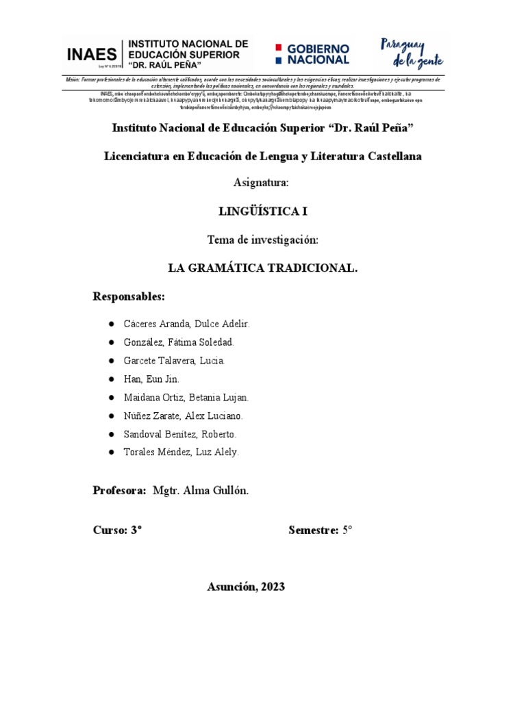 Gramatica Tradicional Investigacion. | PDF