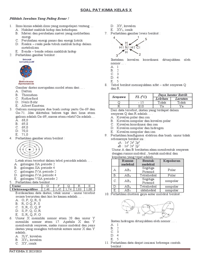 Latihan Soal Kimia Kelas X | PDF