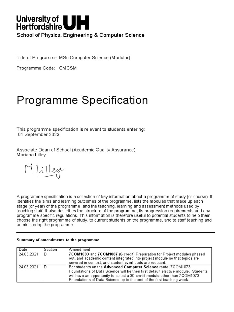 2023 Programme Specification MSC Artificial Intelligence and Robotics v1 32526 | Download Free ...
