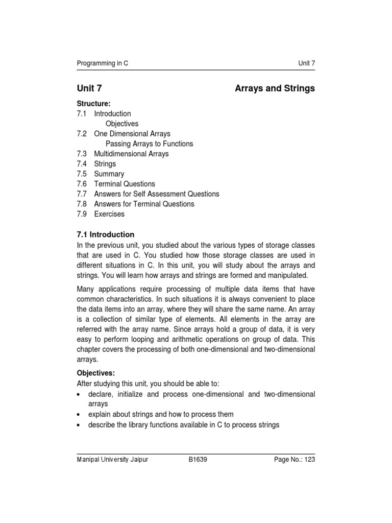 Unit 07 - Arrays and Strings | PDF