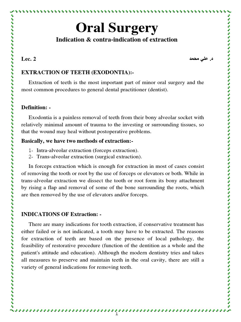 Exodontia: Indications and Contraindications | PDF | Periodontology ...