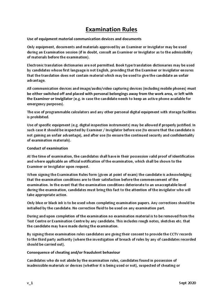Examination Rules v1 Sept 2020 | PDF | Justice | Crime & Violence