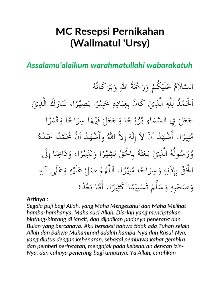 Contoh Pembawa Acara MC Resepsi Pernikahan | PDF