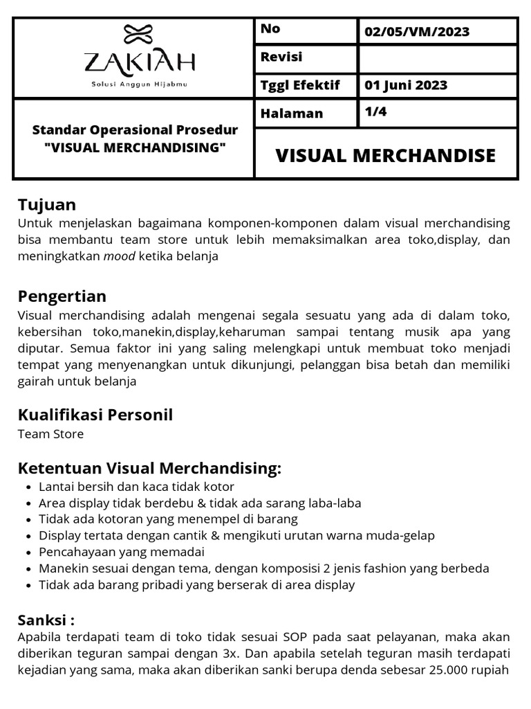 SOP Visual Merchandising | PDF