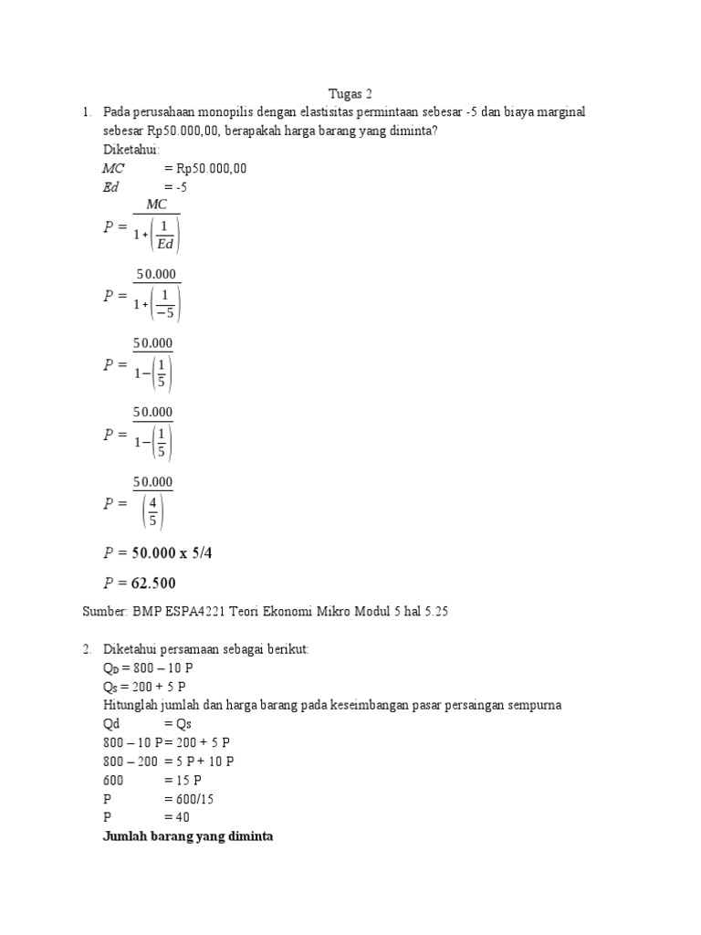 TUGASI 2 TEORI EKONOMI MIKRO_NANDA LINY_041219634 | PDF