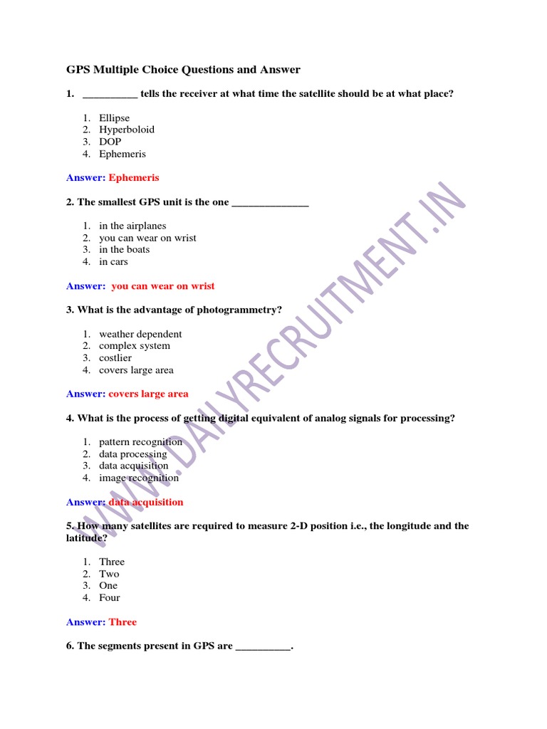 GPS Multiple Choice Questions and Answer | Download Free PDF | Global ...