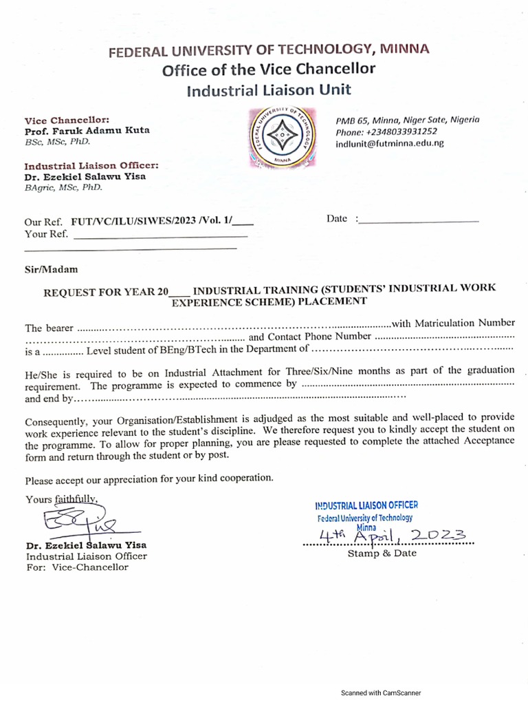 2023 Siwes Placement Letter | PDF